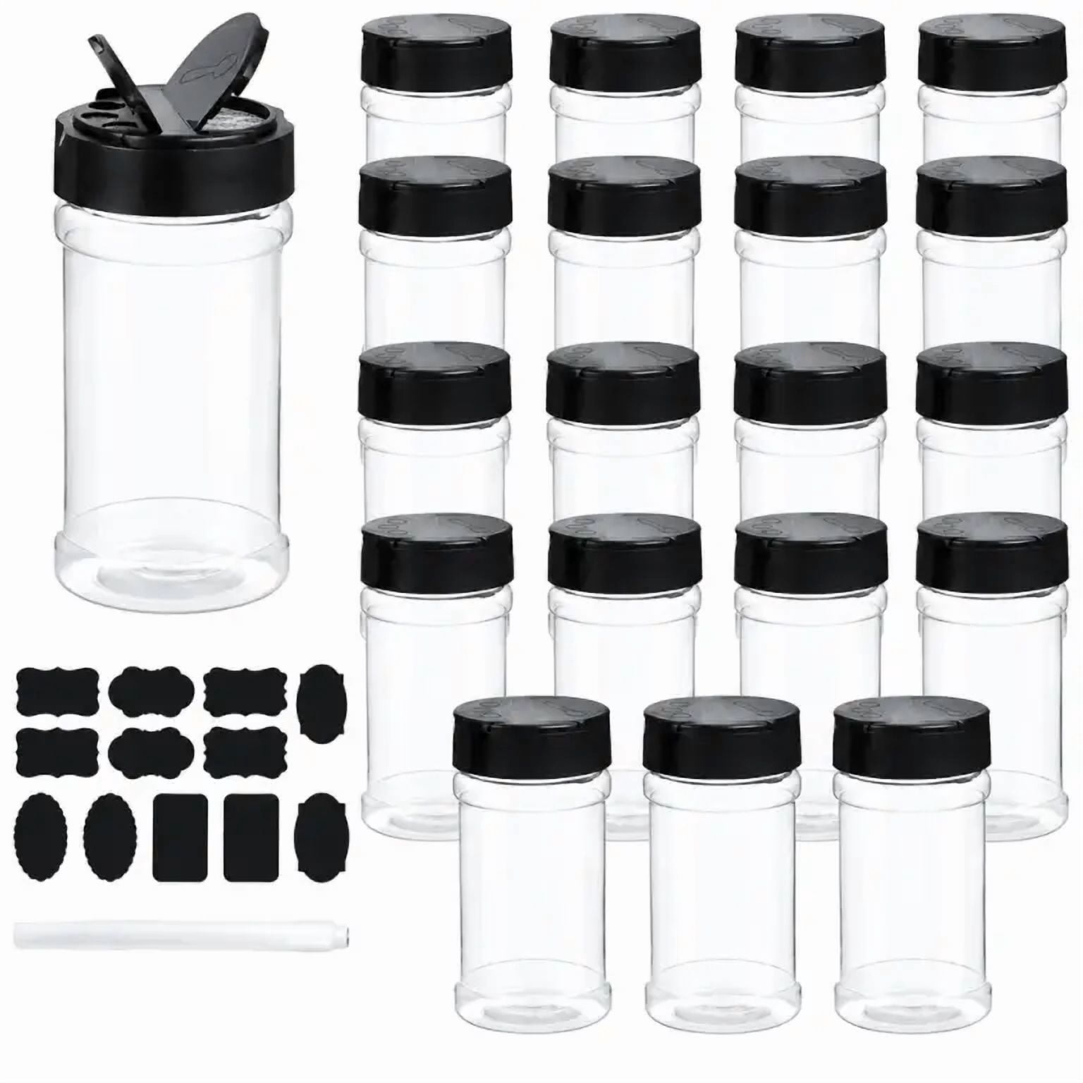 PETGLE 20Pcs 7oz Clear Plastic Spice Bottles with Lids and Labels, BPA ...