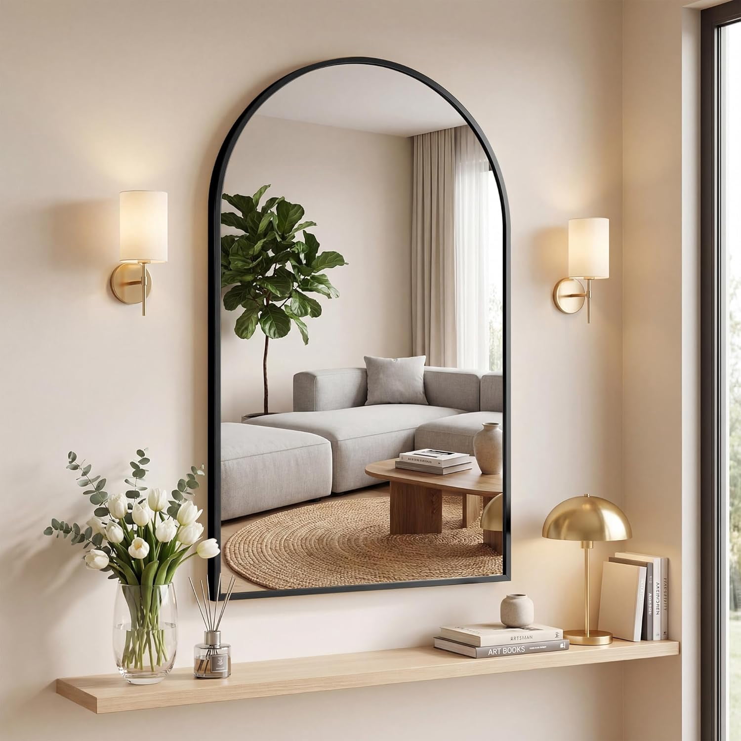 PETGLE 26x38 Inch Arched Black Bathroom Mirrors for Over Sink, Wall ...