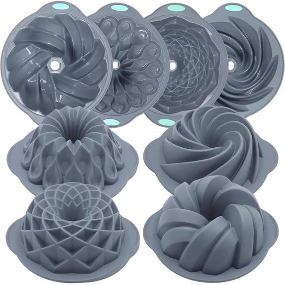 PETGLE 4 Pieces Silicone Fluted Cake Pans, 9/10/12 Cups Tube Baking Pan ...