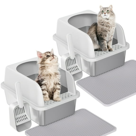 PETGLE Extra Large Stainless Steel Cat Litter Box - High Wall Enclosed ...
