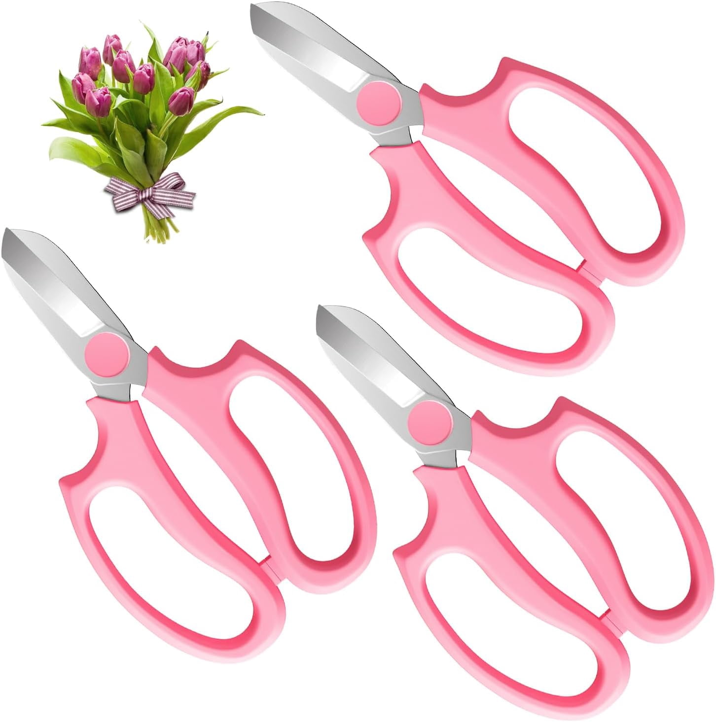 PETGLE Flower Scissors, 3PCS Premium Steel Pruning Shears, Pink ...
