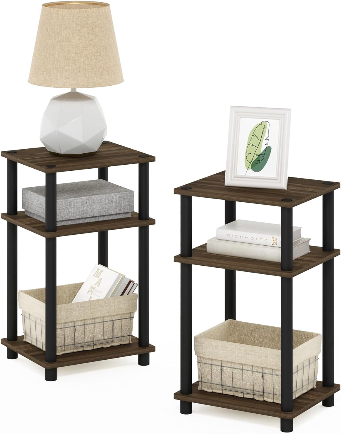 PETGLE JUST Set of 2 Toolless 3-Tier Night Stand, Columbia Walnut ...