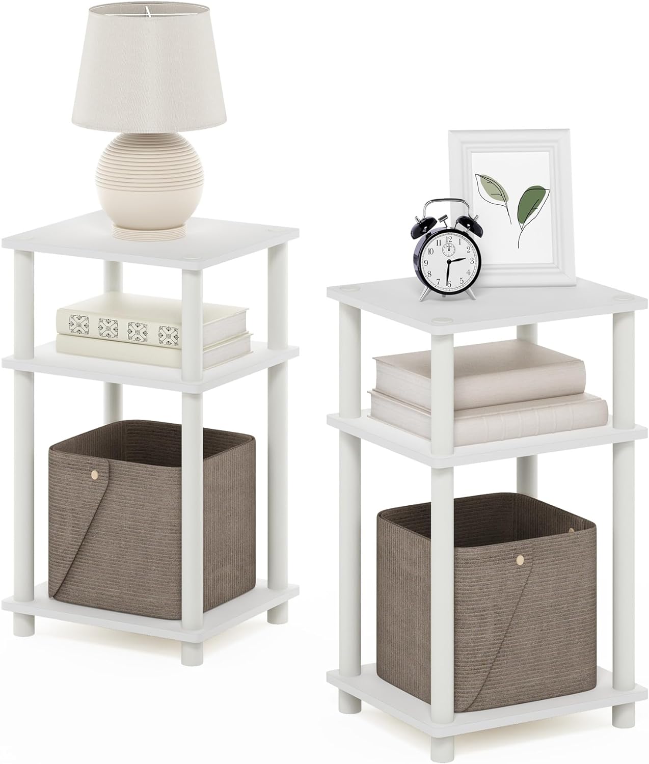 PETGLE JUST Set of 2 Toolless 3-Tier Night Stand, White | Compact ...