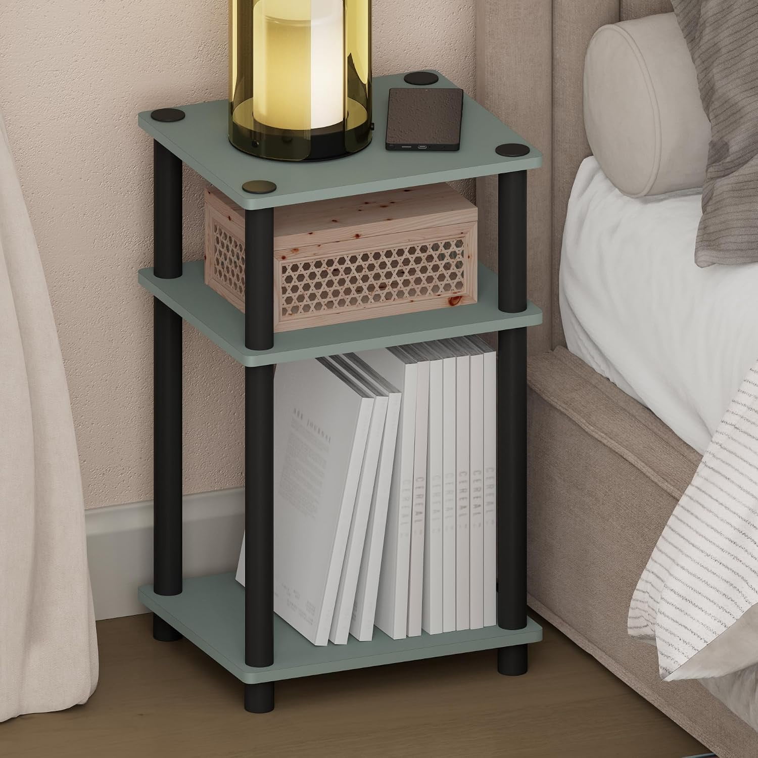 PETGLE JUST Toolless 3-Tier Night Stand, Open Storage, Sage Green ...