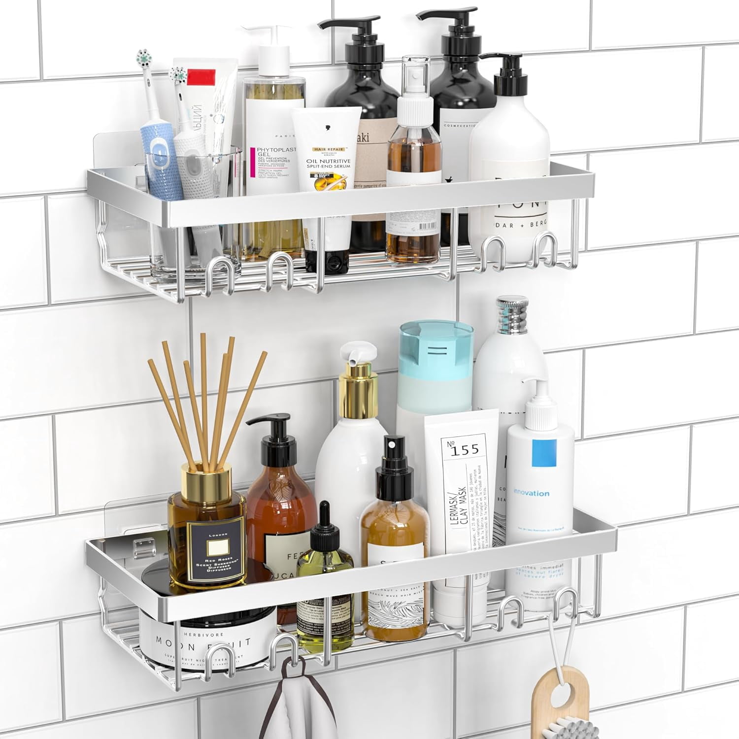 PETGLE Shower Caddy Shelf Organizer Rack, Self Adhesive Black Bathroom ...