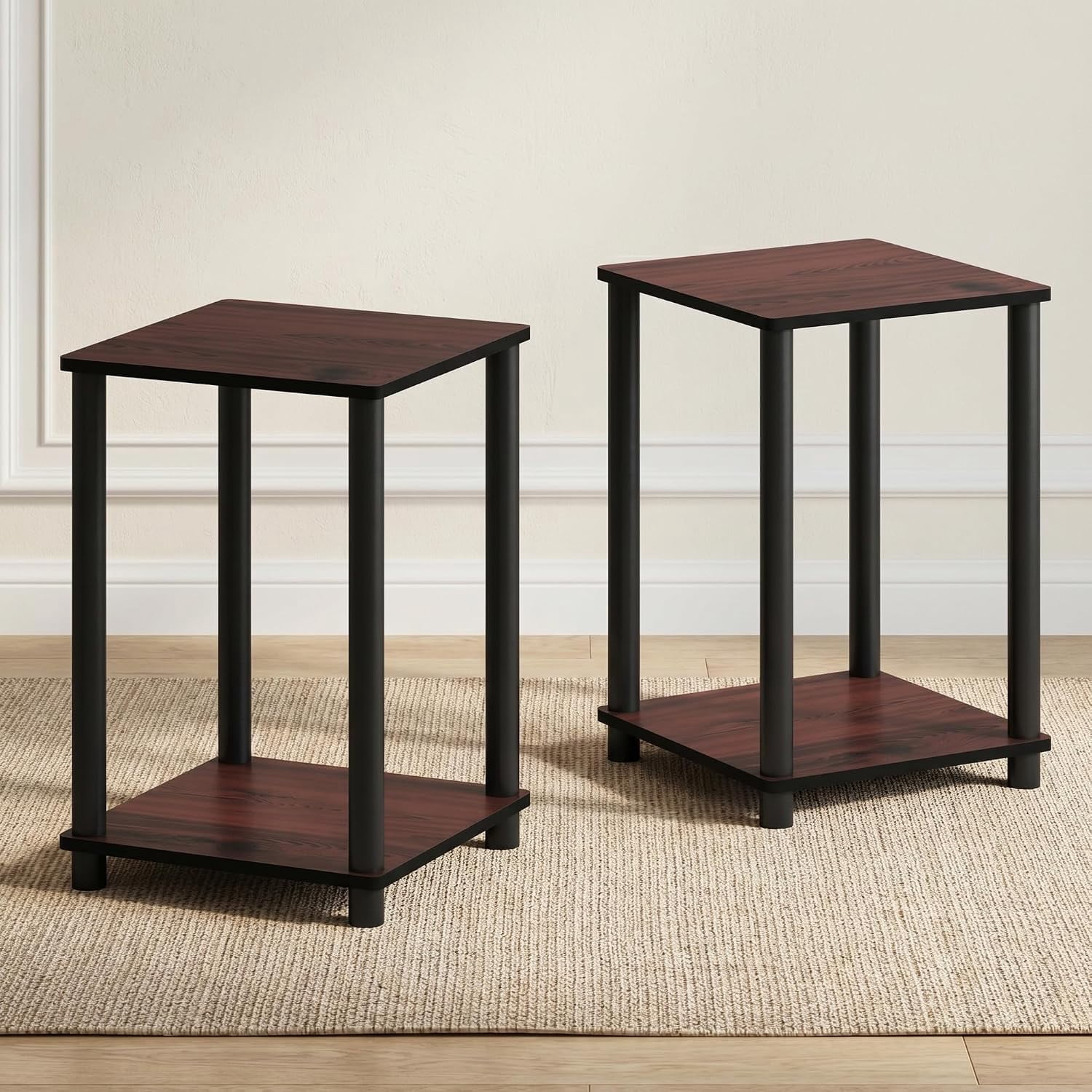 PETGLE Turn-N-Tube Toolless 2-Tier Side Table Set of 2, Cherry Oak ...