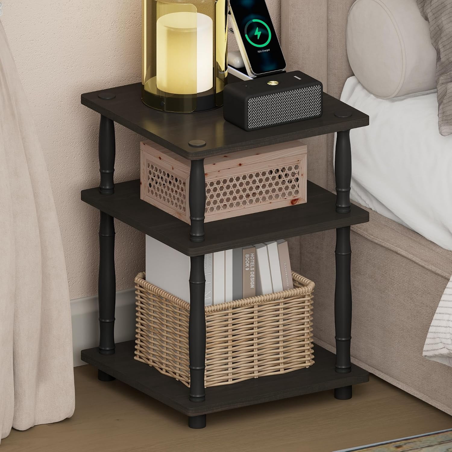 PETGLE Turn-N-Tube Toolless 3-Tier Night Stand, Open Shelf, Espresso ...