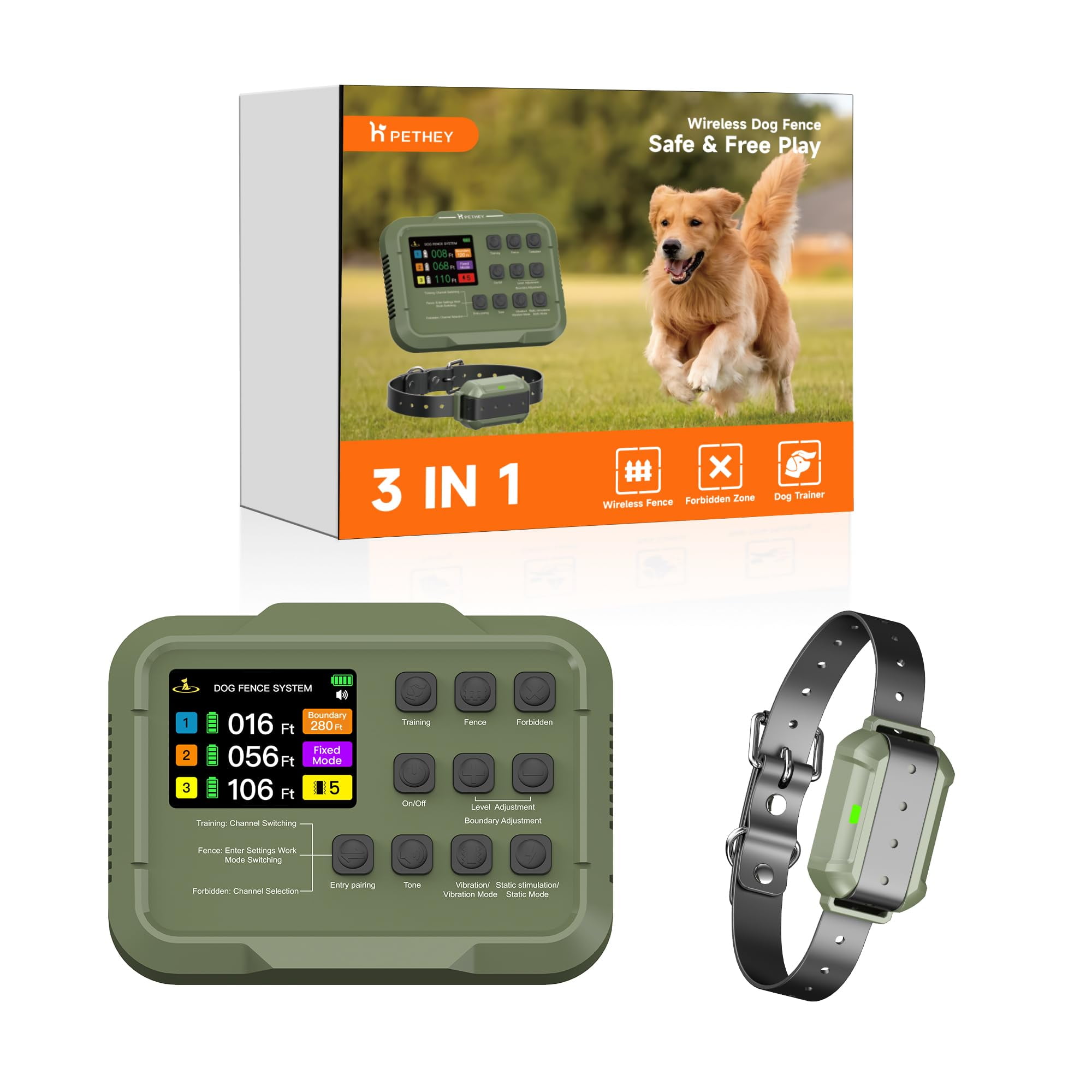 PETHEY 2025 Upgraded Wireless-Electric YPF5 Fence System, Dog Training,Forbidden Zone, All in ...