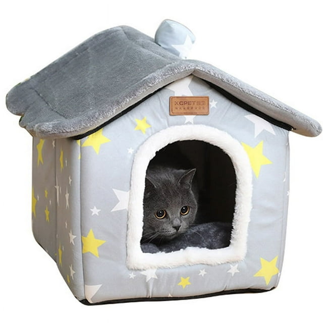 PETIMI Cat House, Foldable Small Dog House, Cozy Indoor/Outdoor Pet ...