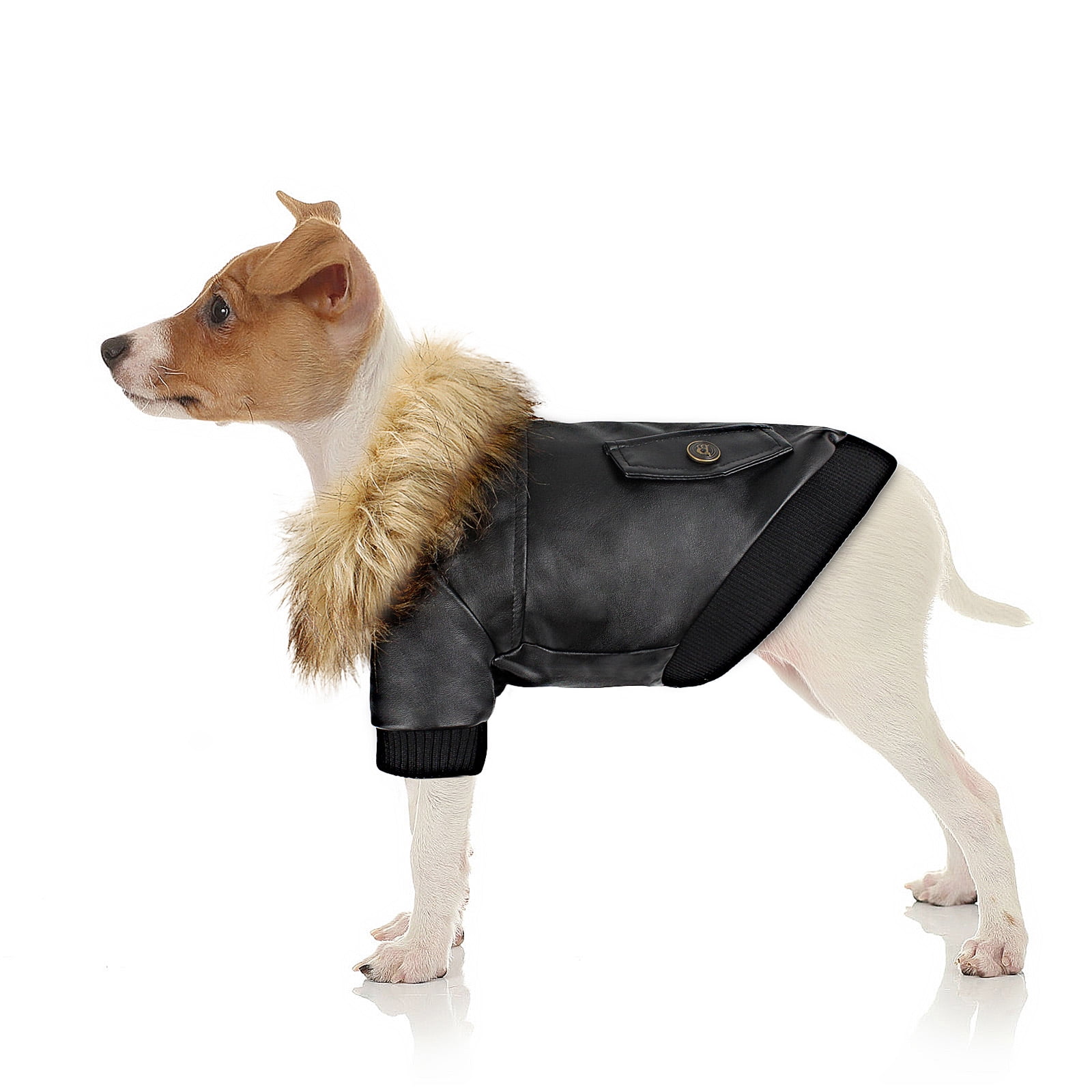 PETLESO Warm Dog Leather Jacket Windproof Waterproof Winter Dog Coat ...