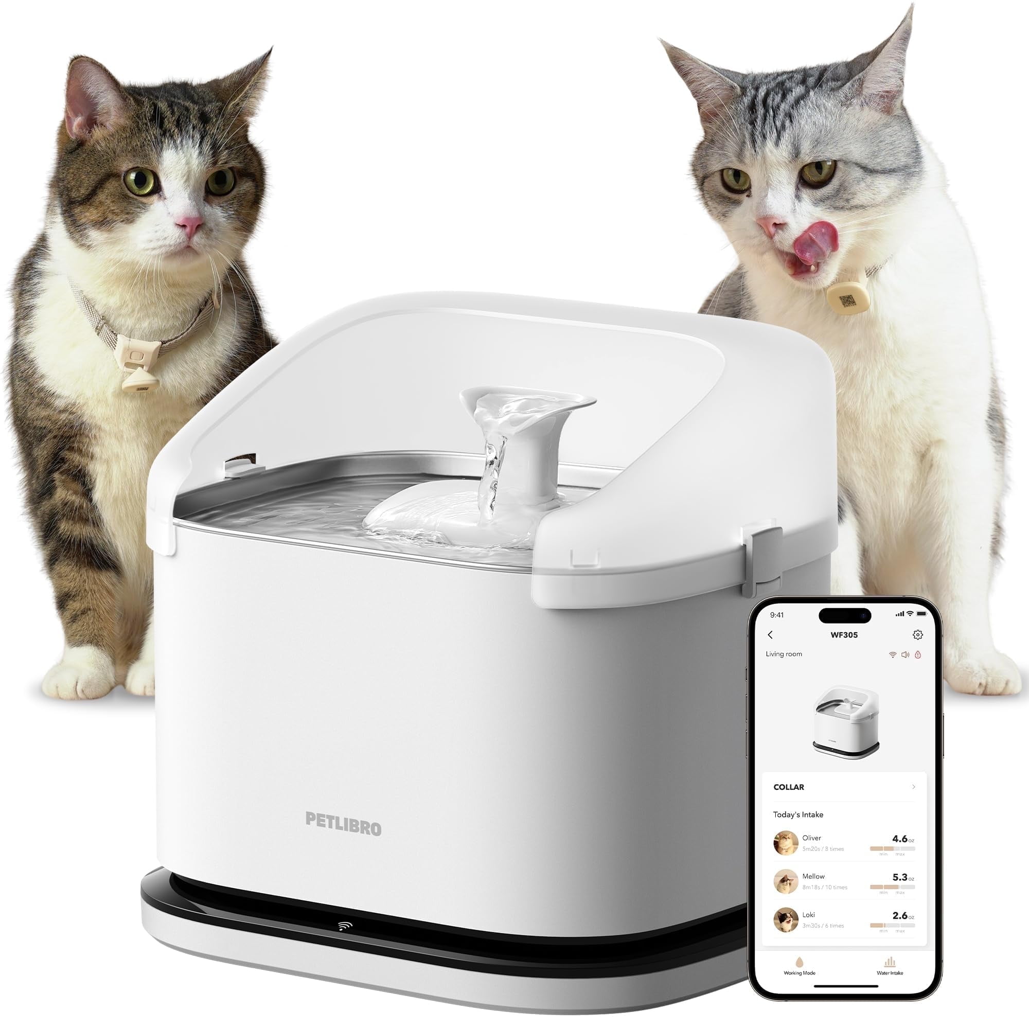 PETLIBRO Multi Cats Water Fountain, RFID Smart APP Monitoring, Large ...