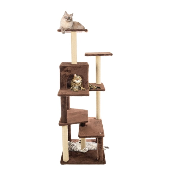 PETMAKER 64in Tall Cat Tree with Cat Condo, Climbing Perches, and 5 ...