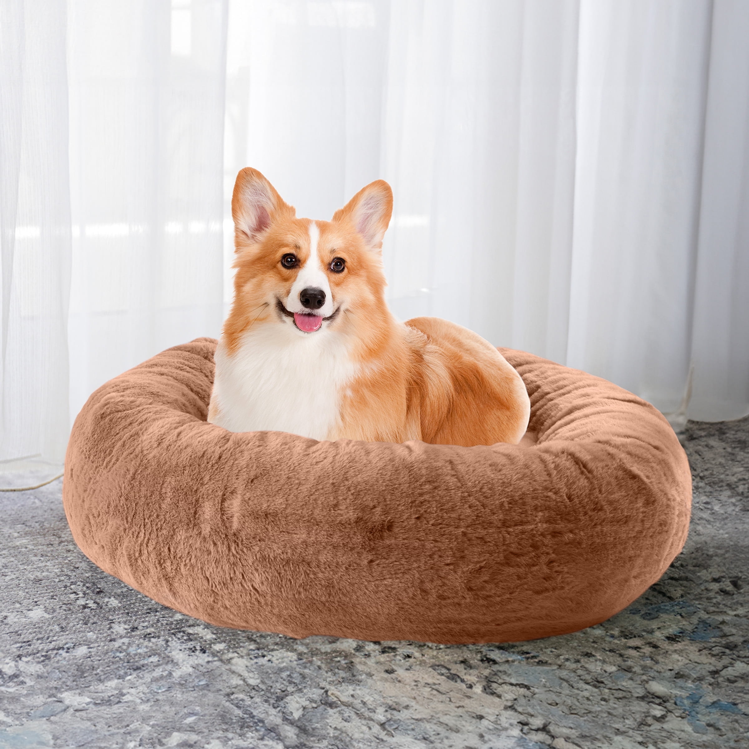 PETMAKER Dog Bed - Donut Dog Bed and Cat Bed for Medium Pets (Beige ...