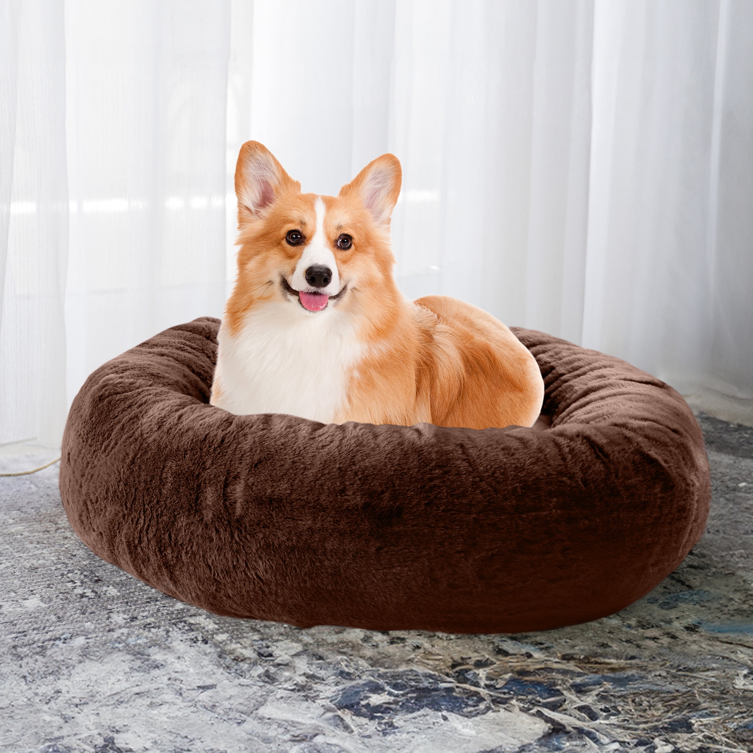 PETMAKER Dog Bed - Donut Dog Bed and Cat Bed for Medium Pets (Brown ...