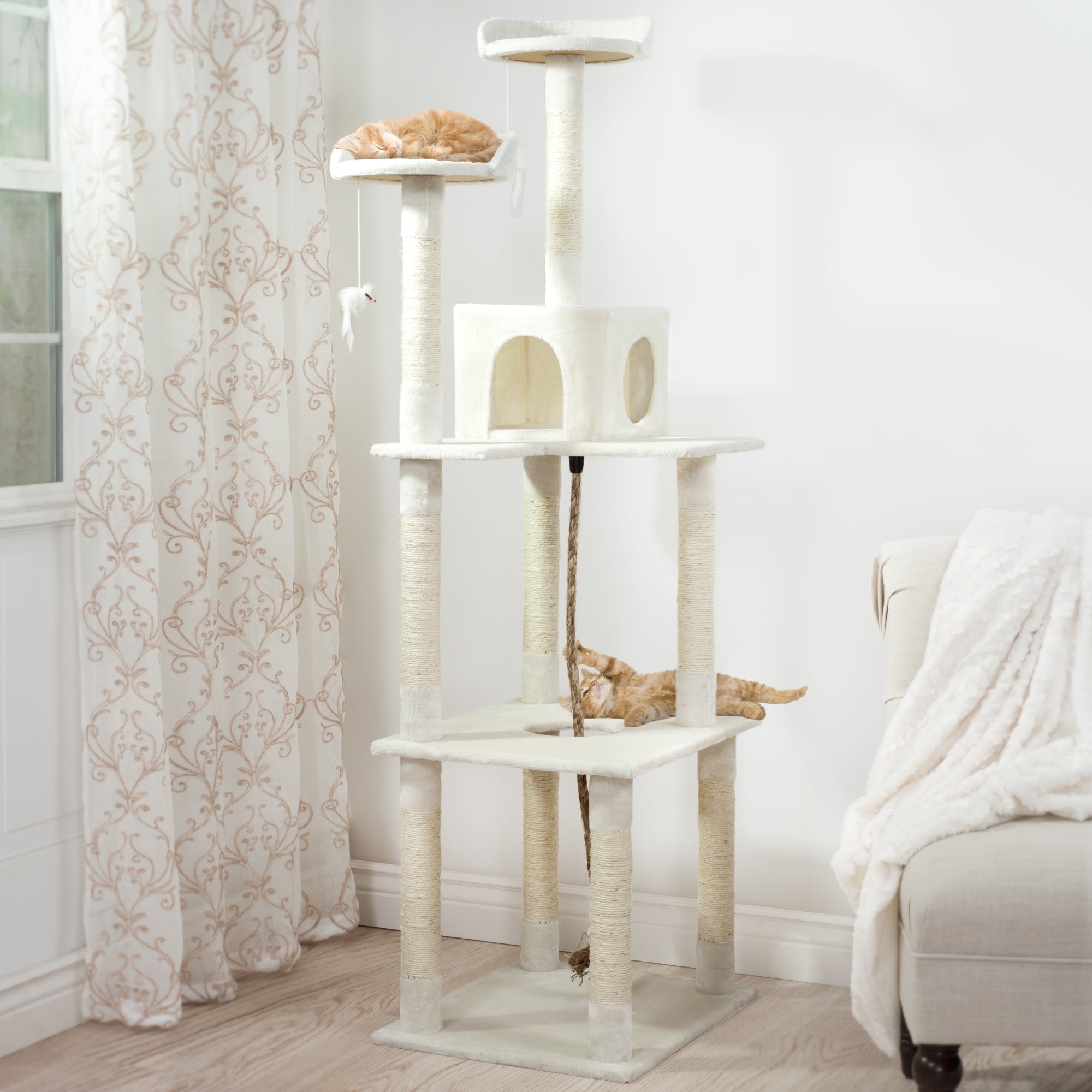 PETMAKER Sleep and Play Cat Tree - 6 ft tall - Ivory - Walmart.com