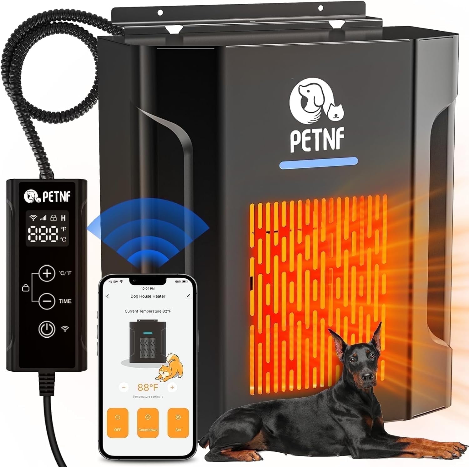 PETNF Dog House Heater Outdoor Use with Thermostat & App Remote Control ...