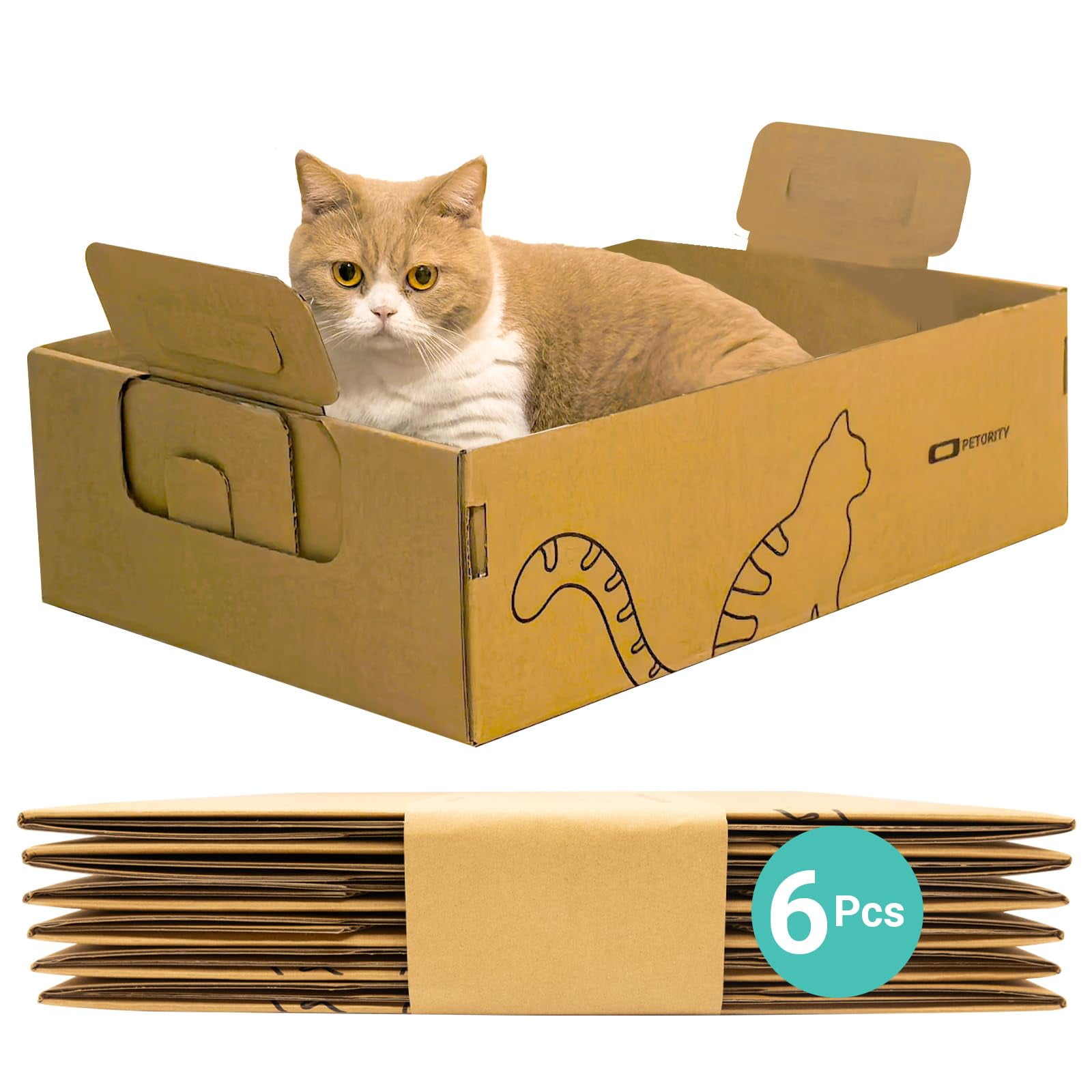 PETORITY 6-Pack Disposable Litter Boxes for Cats, Foldable Cardboard ...