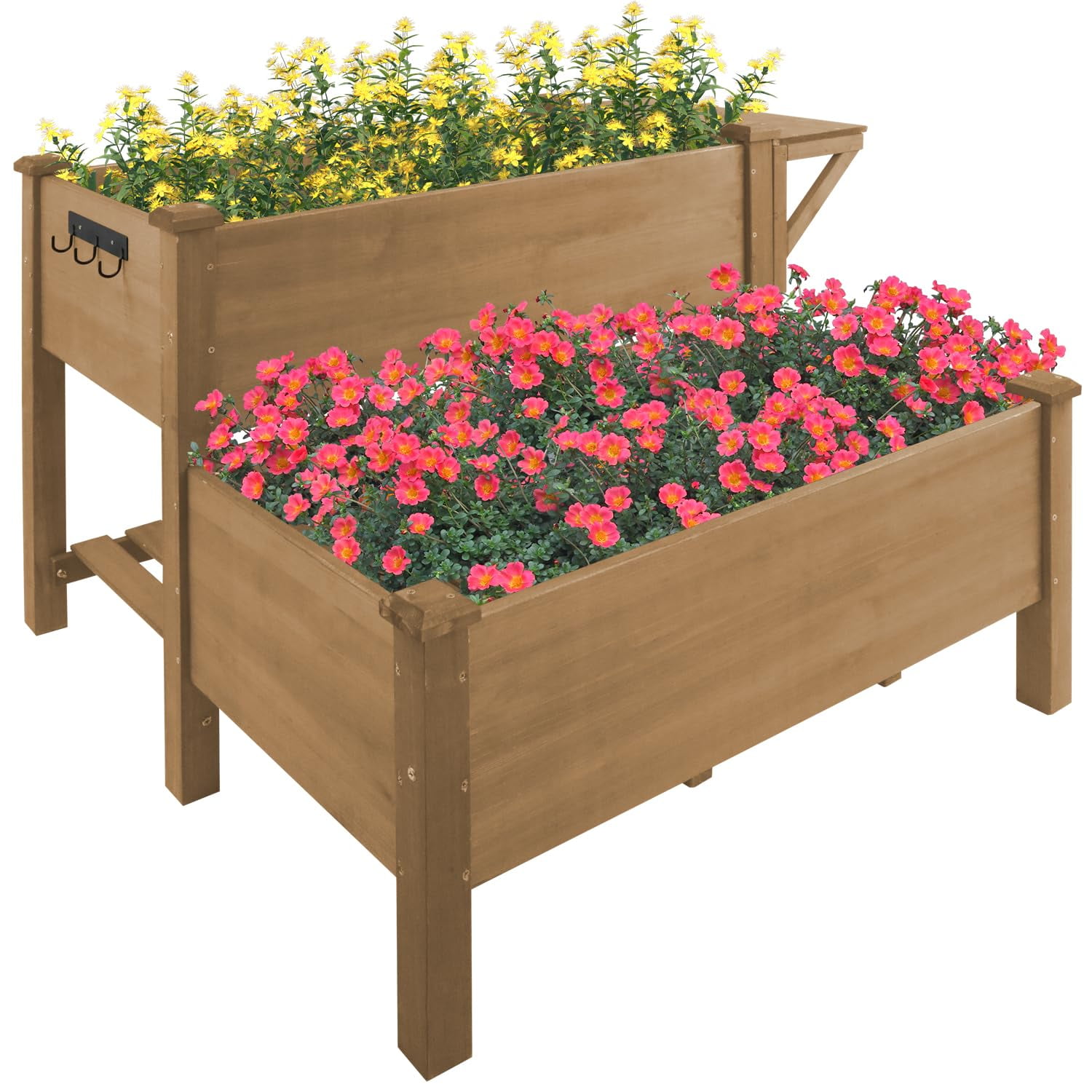 Costway Outdoor Wooden Planter Box Folding Raised Garden Plant ...