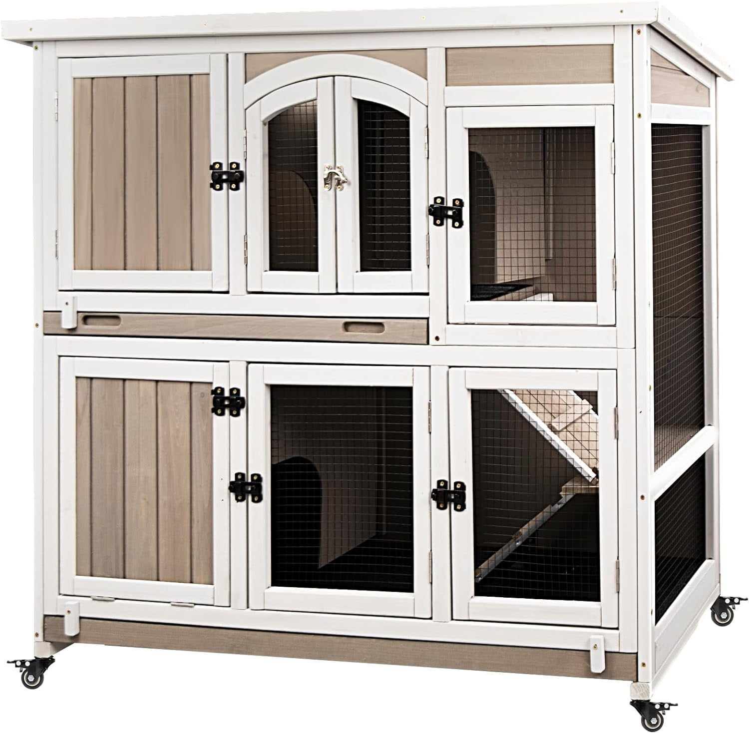 PETSCOSSET 47"L Rabbit Hutch Indoor Wooden 2 Story Rabbit Large Bunny ...