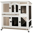PETSCOSSET 47"L Rabbit Hutch Indoor Wooden 2 Story Rabbit Large Bunny Hutch Outdoor Bunny Cage ...