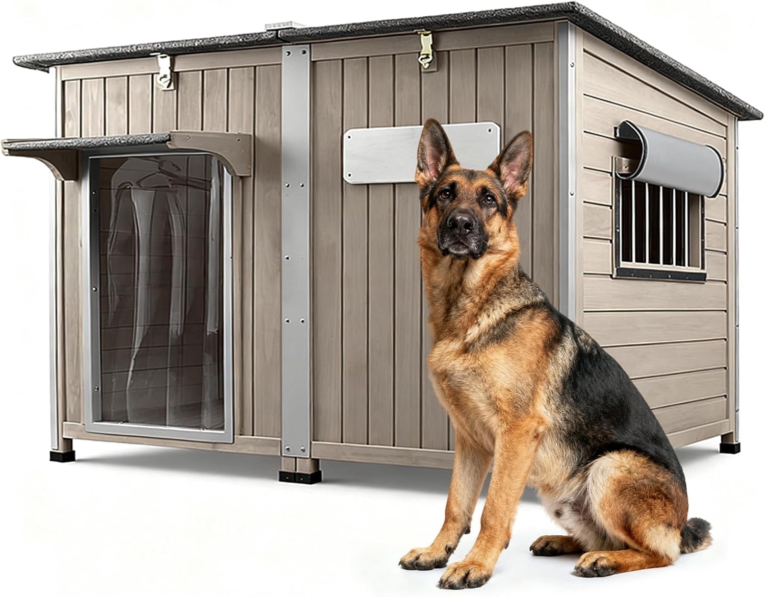PETSCOSSET 55"L Outdoor Wooden Dog House with Weatherproof Asphalt Roof ...