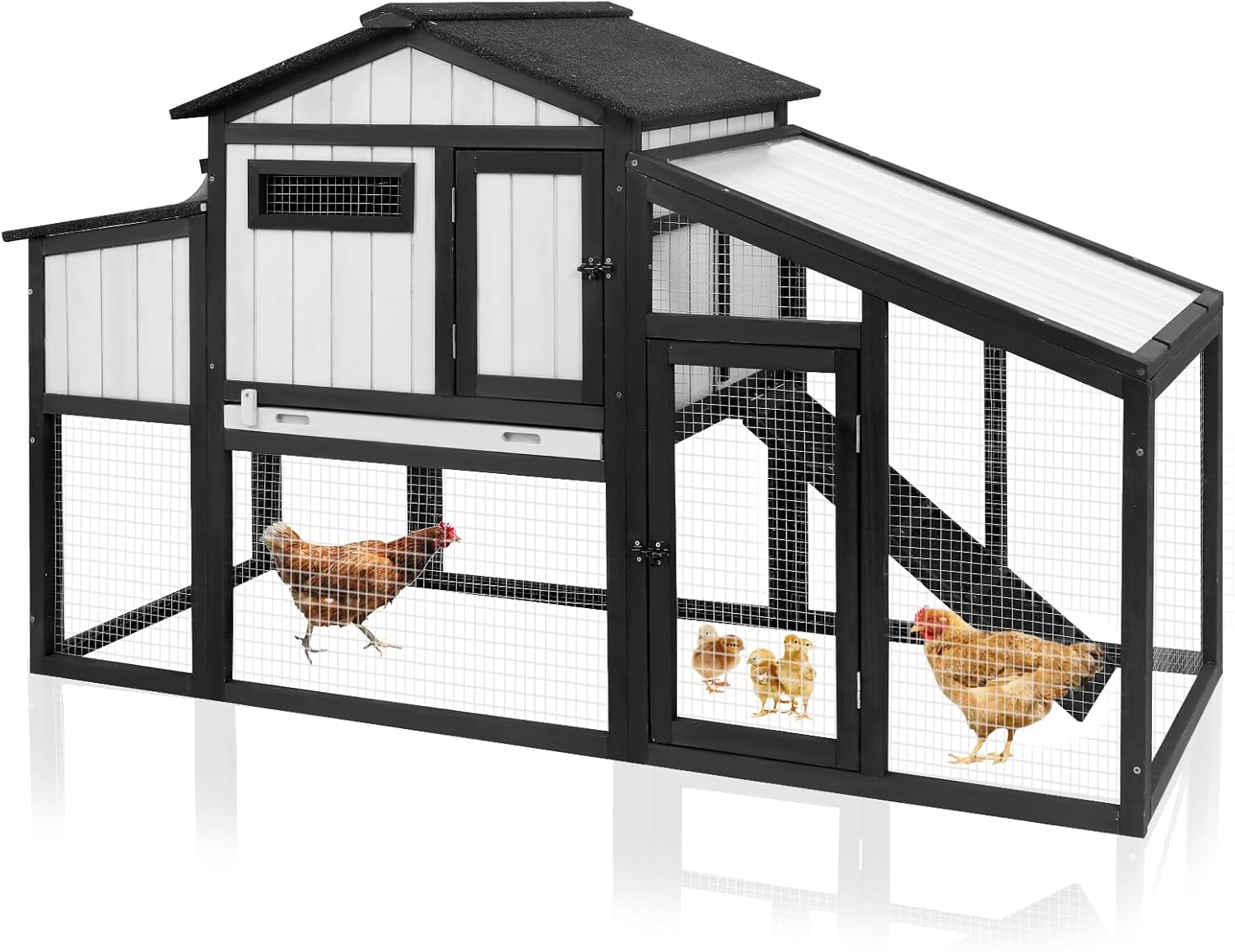 PETSCOSSET 65"L Chicken Coop and Run, Two Story Rabbit Hutch Indoor ...