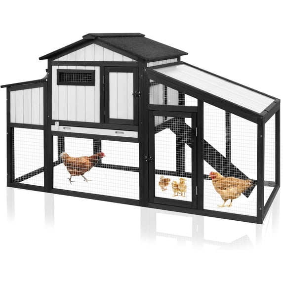 PETSCOSSET 65"L Chicken Coop and Run, Two Story Rabbit Hutch Indoor ...