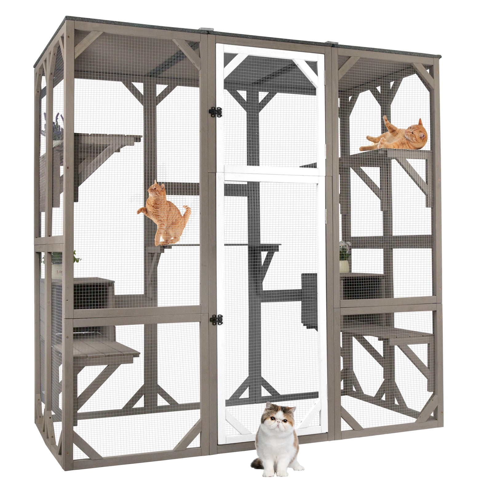 Coziwow Large Wooden Cat House, Outdoor Cat Enclosure with Weather ...