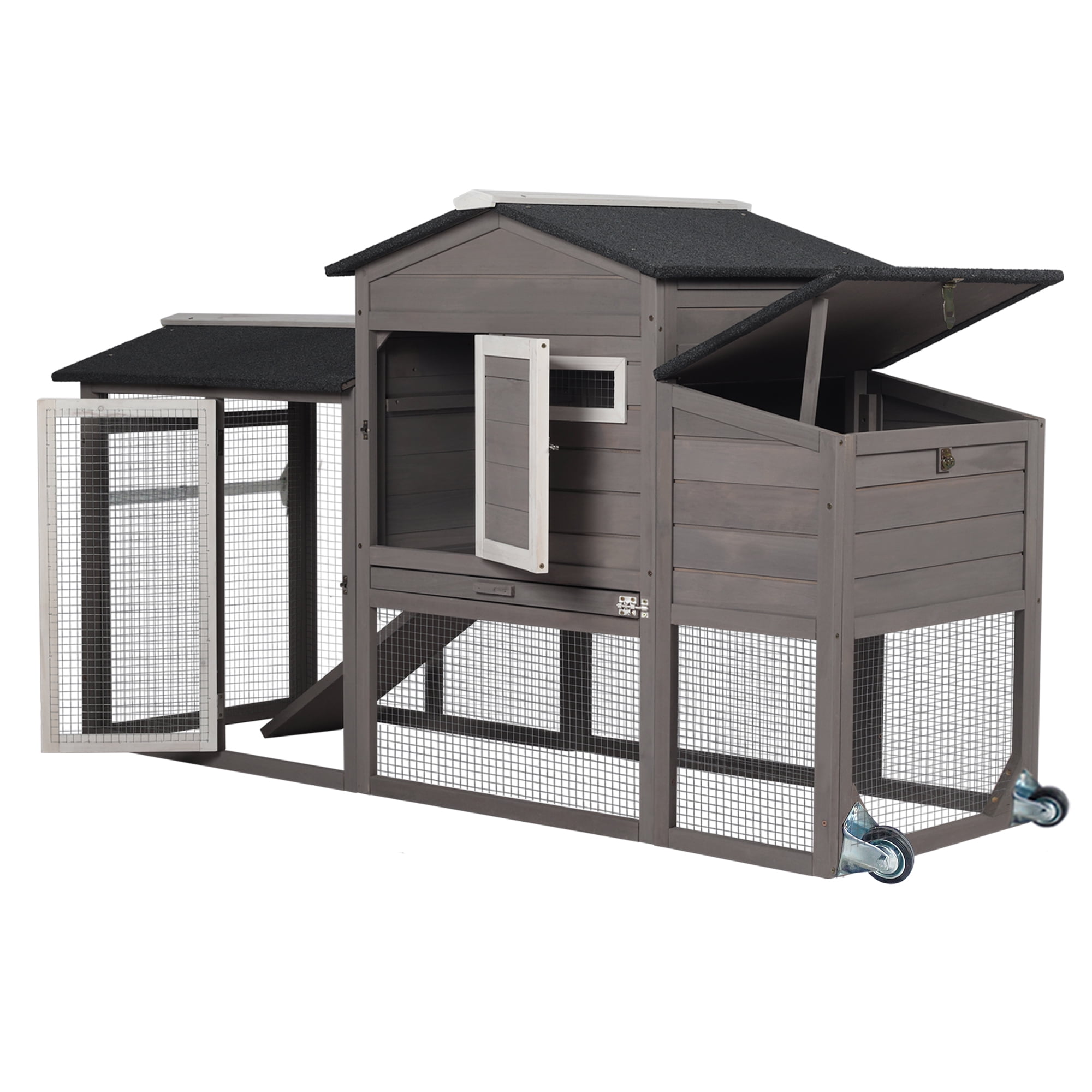 "PETSCOSSET 71"" Rolling Chicken Coop, Moveable Wooden Hen House ...