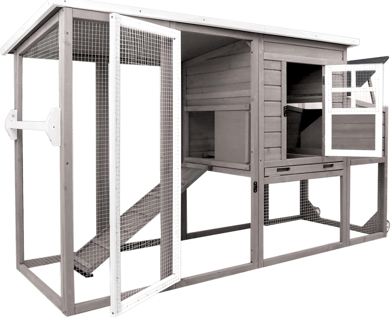 "PETSCOSSET 75"" 2-Story Wooden Chicken Coop w/ Wheels, Nesting Box ...