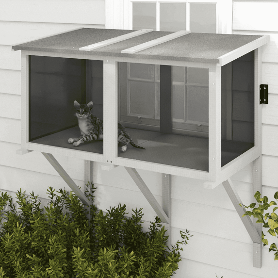PETSCOSSET Cat Window Box, Comfortable Wooden Small Pet Perch House ...