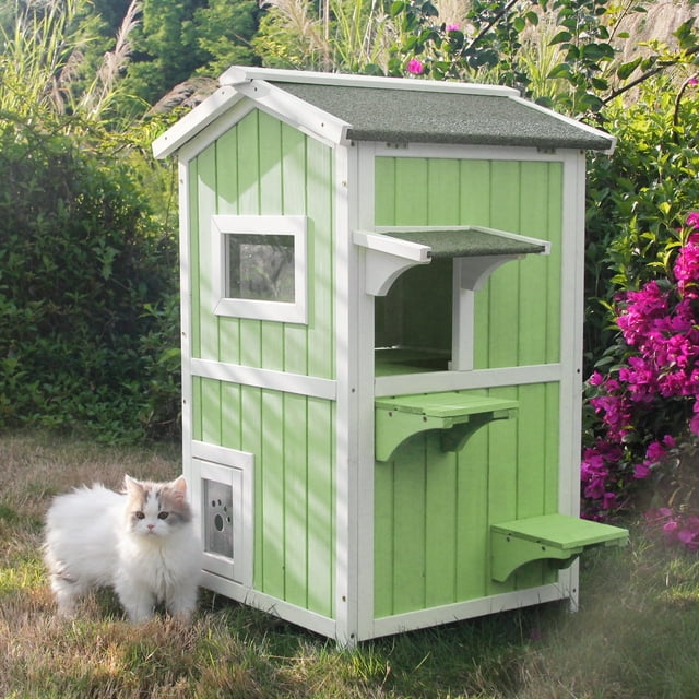 PETSCOSSET Large Outdoor Kitty House, Wooden, Multiple Exits, UV ...