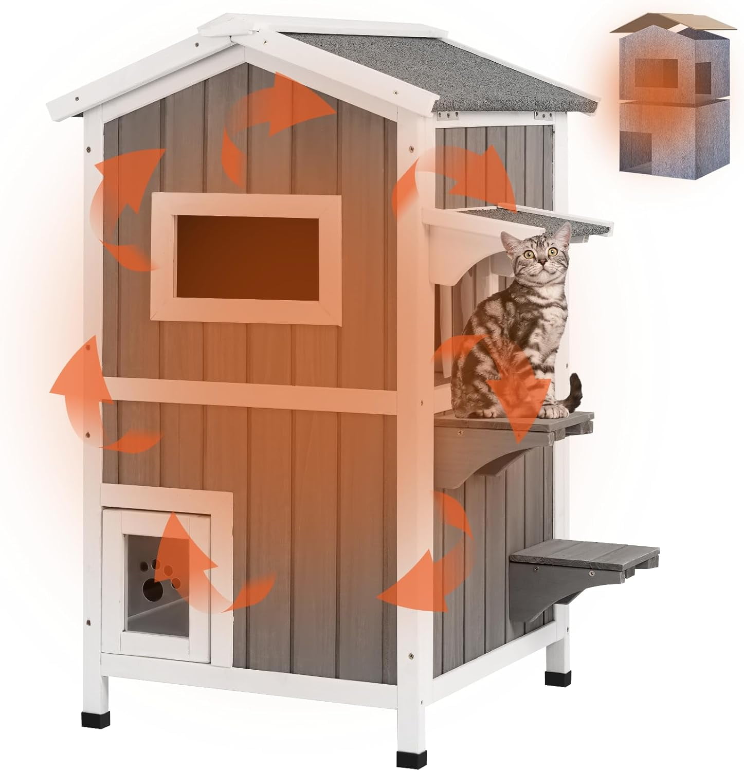 PETSCOSSET Insulated Cat House Outdoor Weatherproof All-Round ...