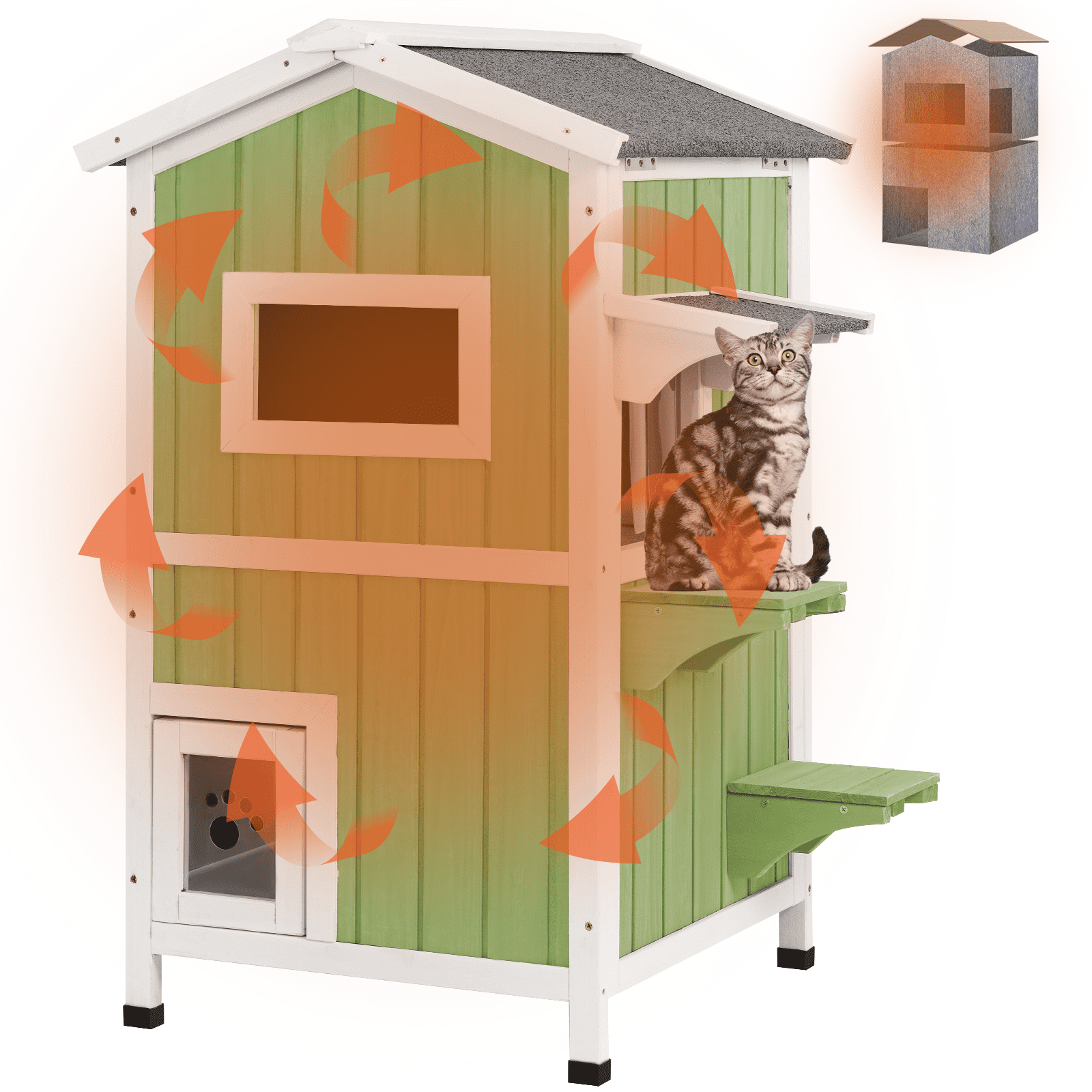 PETSCOSSET Insulated Cat House Outdoor Weatherproof All-Round ...