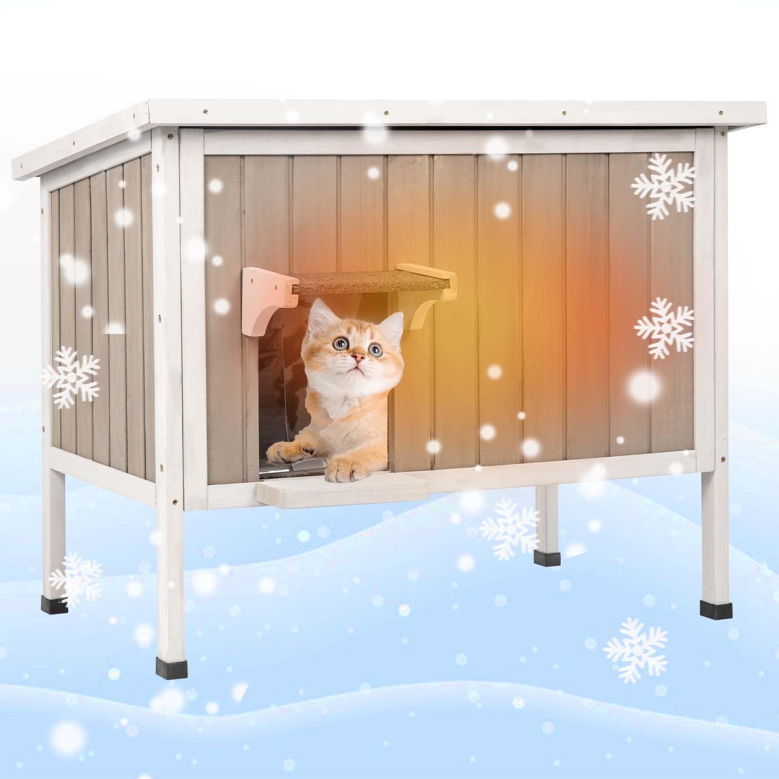 PETSCOSSET Outdoor Cat House Insulated Feral Cat House with Openable ...
