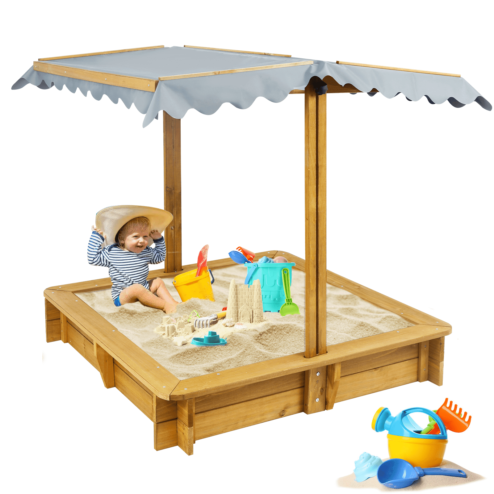 PETSCOSSET Wooden Sandbox with Cover, Outdoor Kids Sand Box with Lid ...