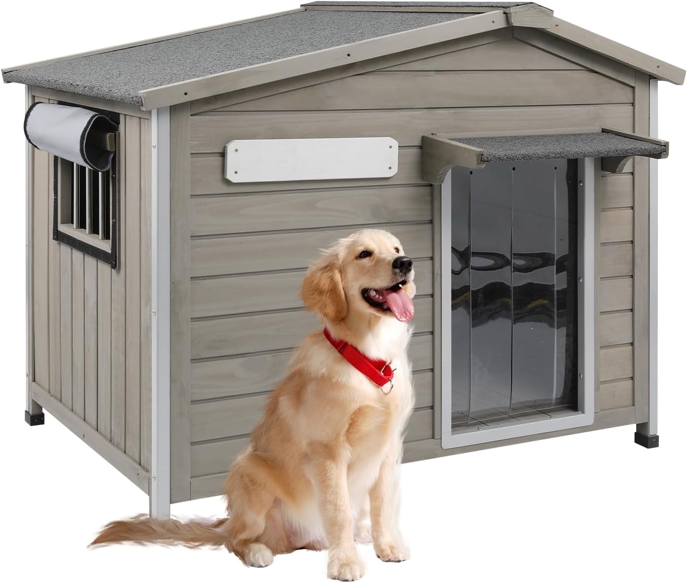 PETSCOSSET Outdoor Dog House, Weatherproof Wooden Dog Kennel with ...