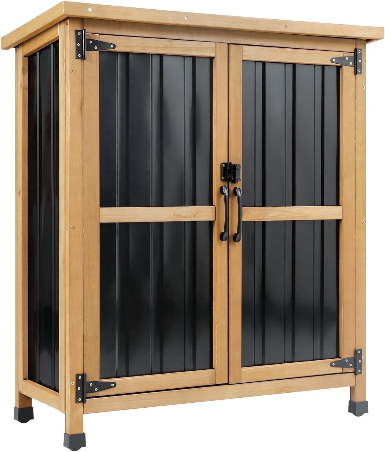 Outdoor Storage Cabinet Wood Storage Shed Waterproof Roof, Double ...