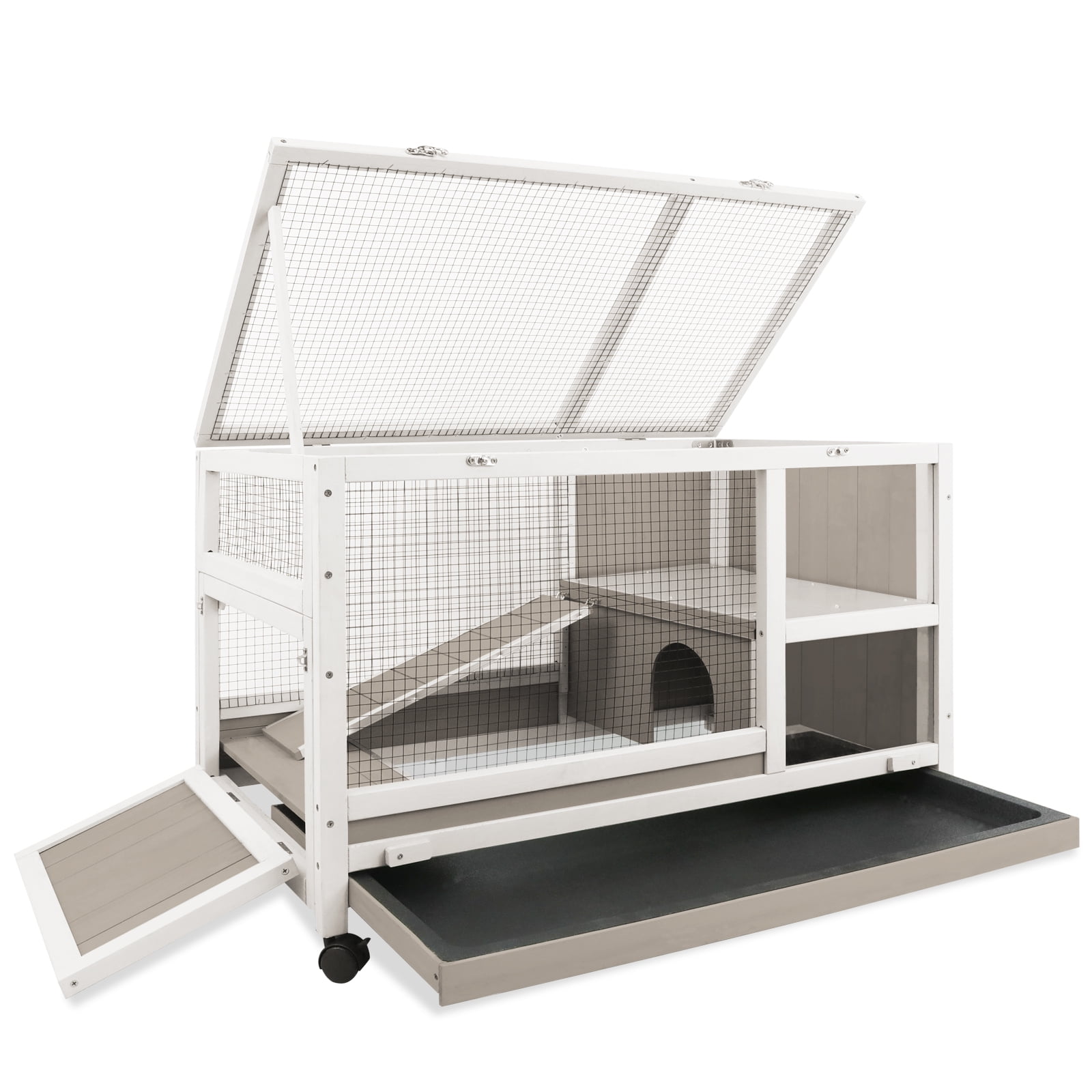 PETSCOSSET 36''L Rabbit Cage with Wheels, Outdoor Hutch, Guinea Pig ...