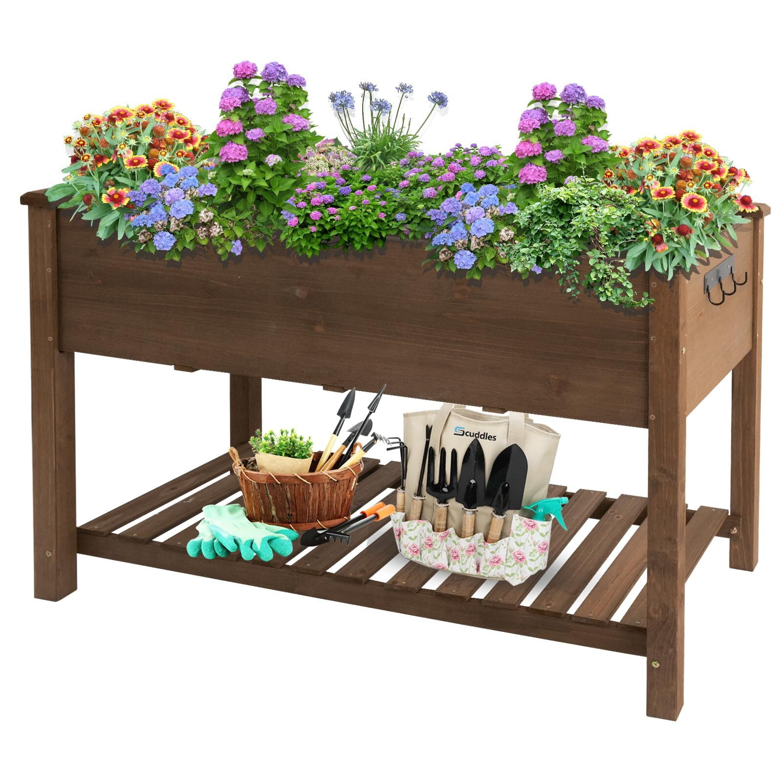 Costway Raised Wooden V Planter Elevated Vegetable Flower Bed Free