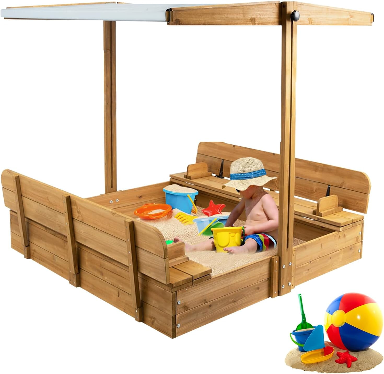 PETSCOSSET Wooden Sandbox Playset with Lid, Outdoor Sand Pit with Cover ...