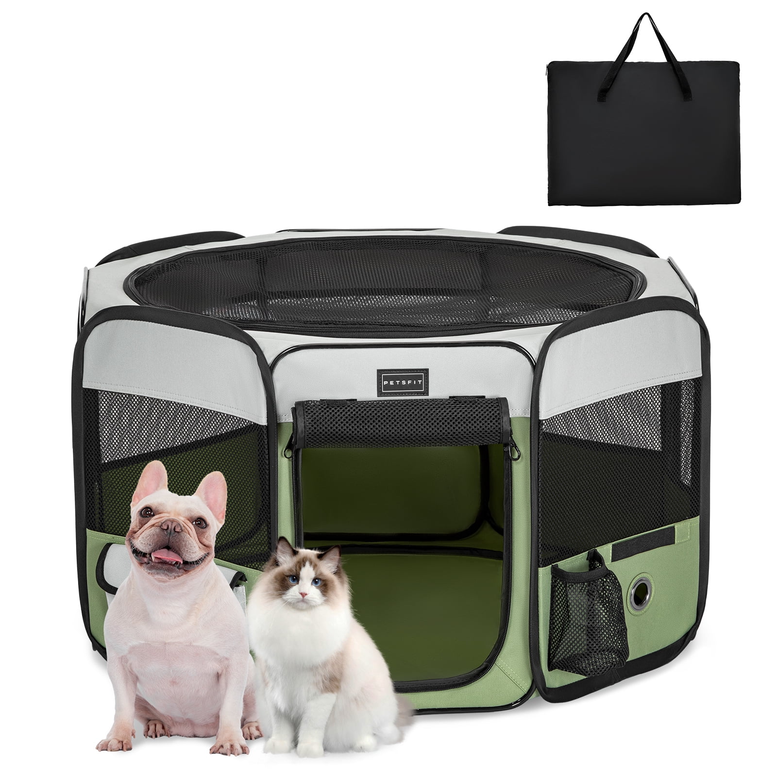 PETSFIT 29" Puppy Playpen with Removable Waterproof Mat & Zippered Roof ...