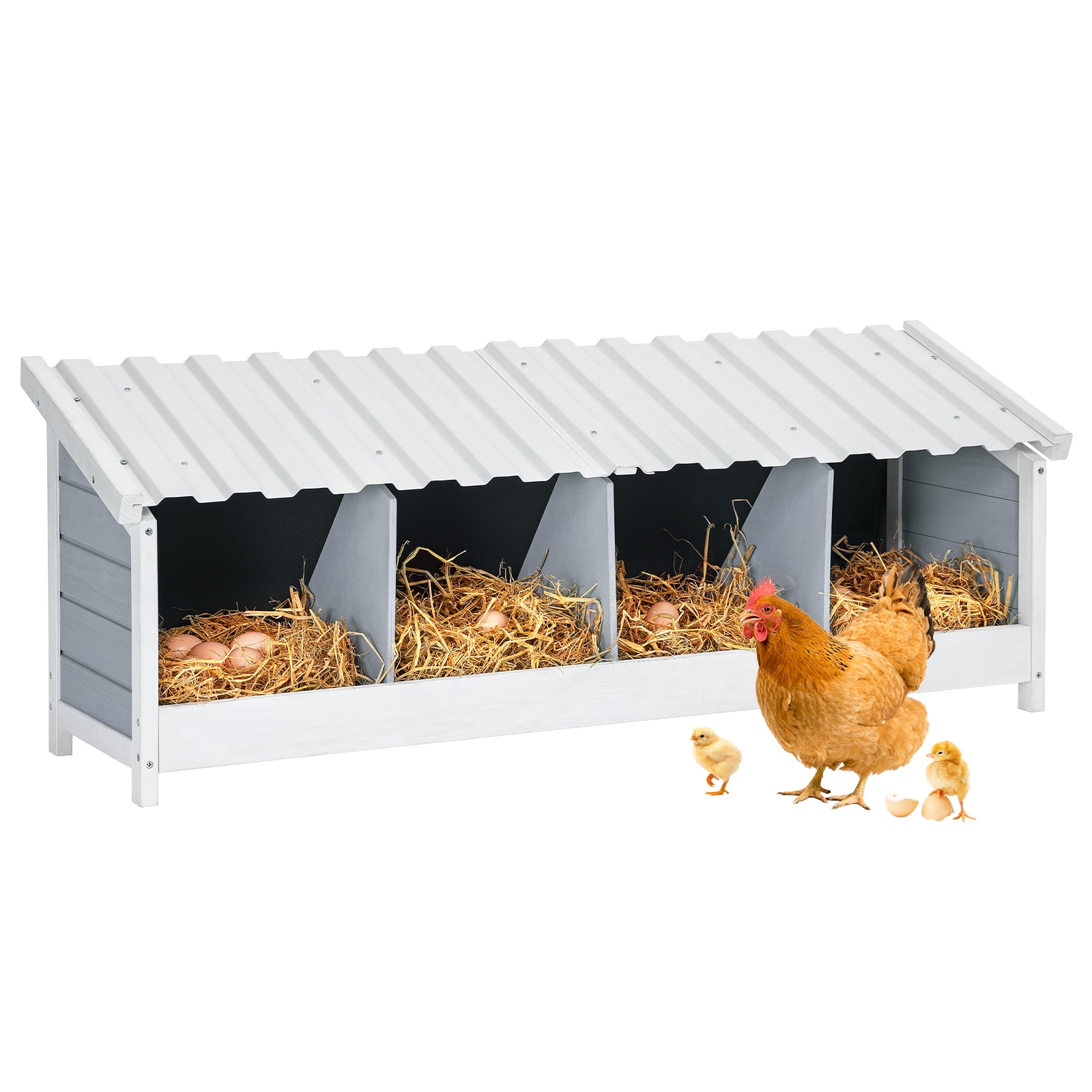 PETSFIT 4 Holes Chicken Nesting Box-All Weather PVC Roof, Natural Wood ...