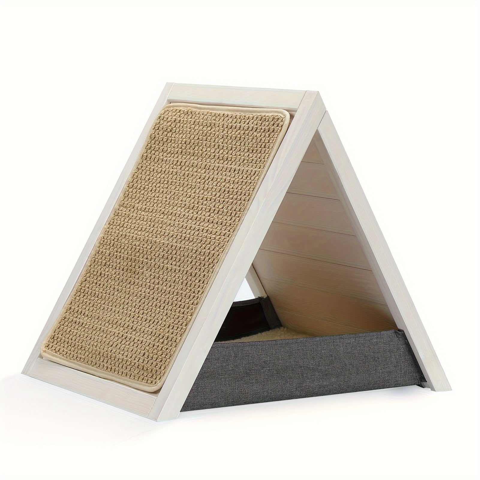 PETSFIT Cat Scratcher Lounge Thicken Solid Wood, Triangle Cats House ...