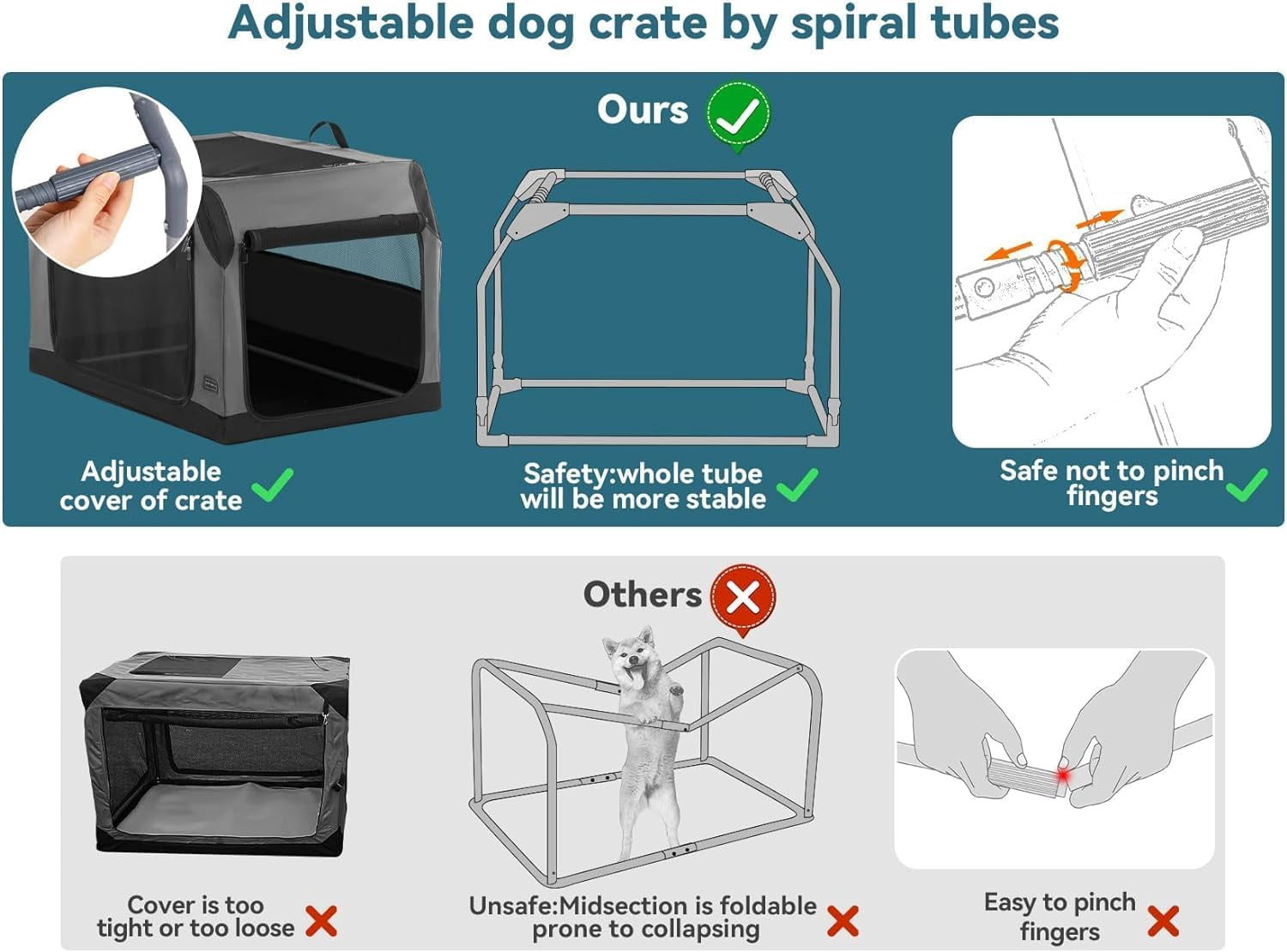 PETSFIT Collapsible Dog Crate, Portable Dog Crate - 24 Inch Sturdy ...