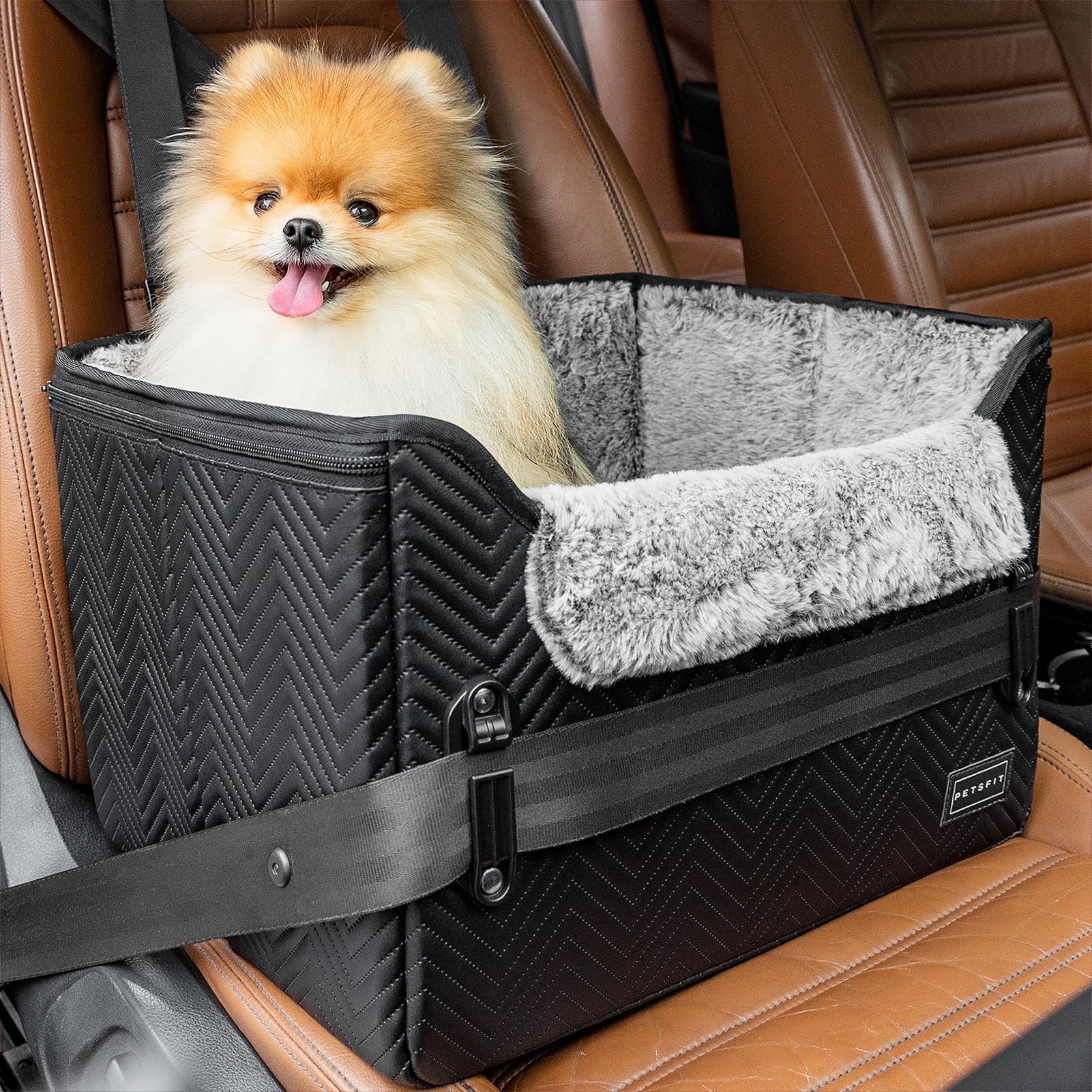 PETSFIT Dog Car Seat, Waterproof PU Leather Dog Carseat with Patent ...