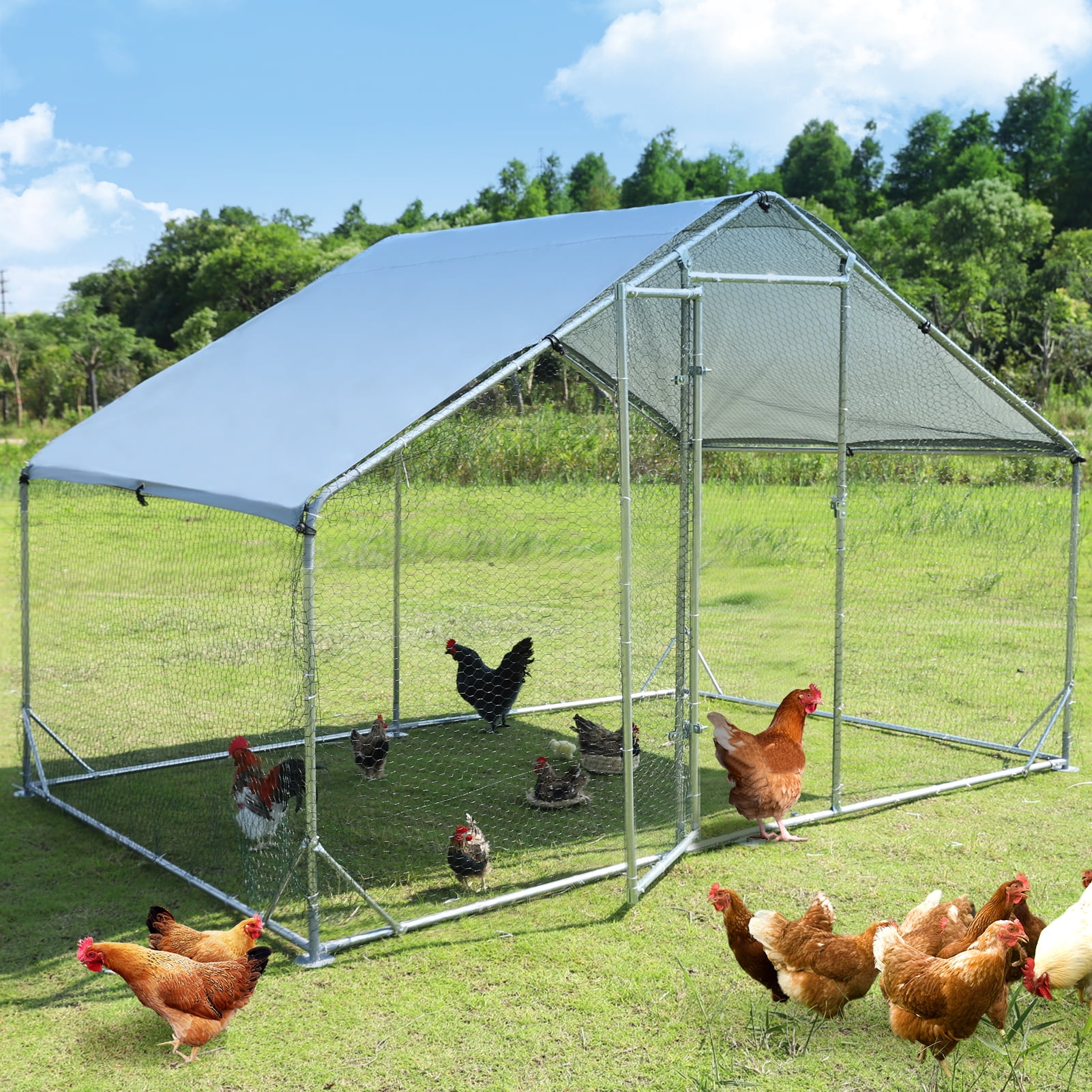PETSFIT Metal Chicken Coop with Anti-Rust Durable Steel & 420D Anti ...