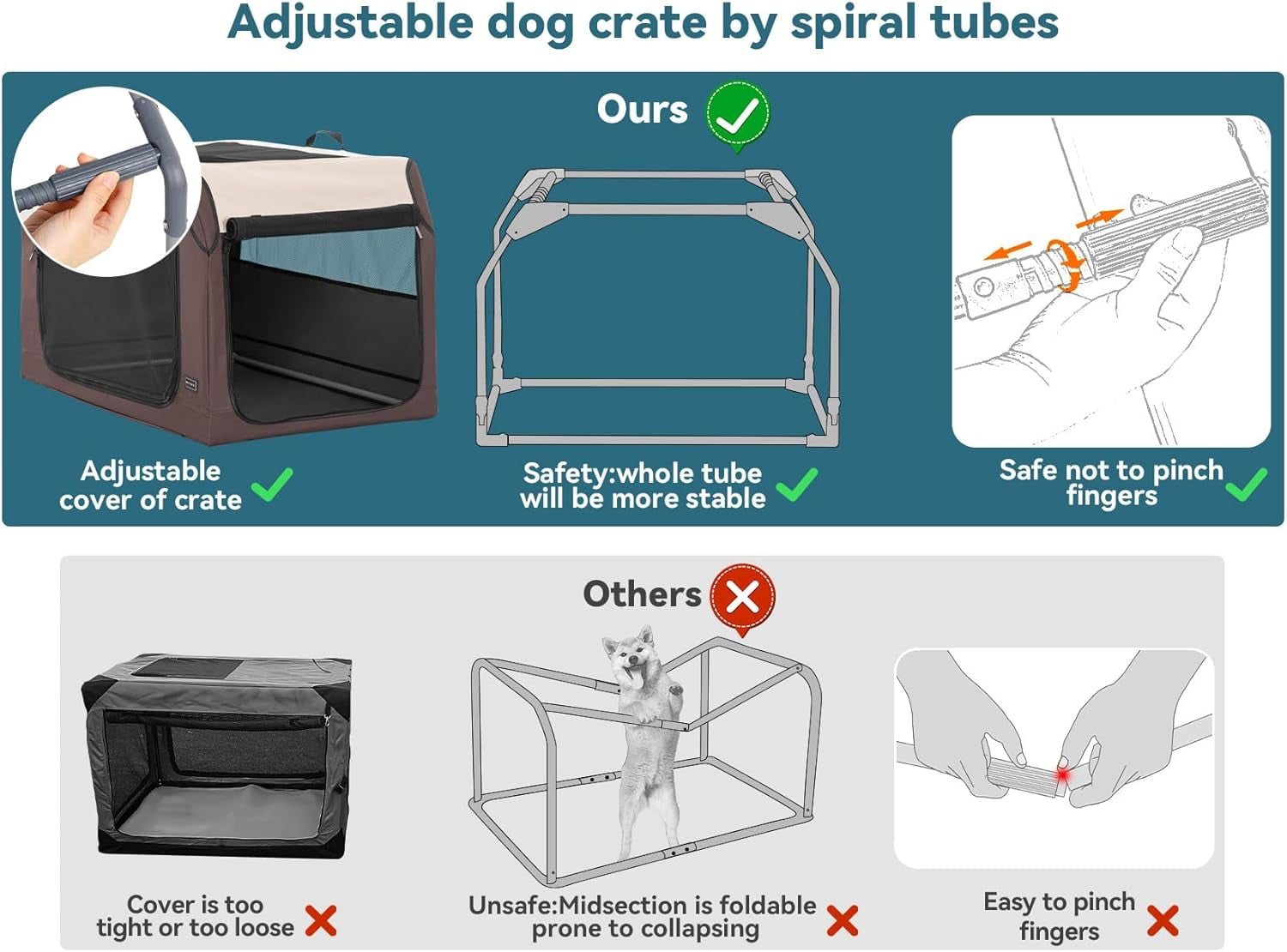 PETSFIT Soft Dog Crate, Travel Dog Crate - 24 Inch Sturdy Adjustable ...