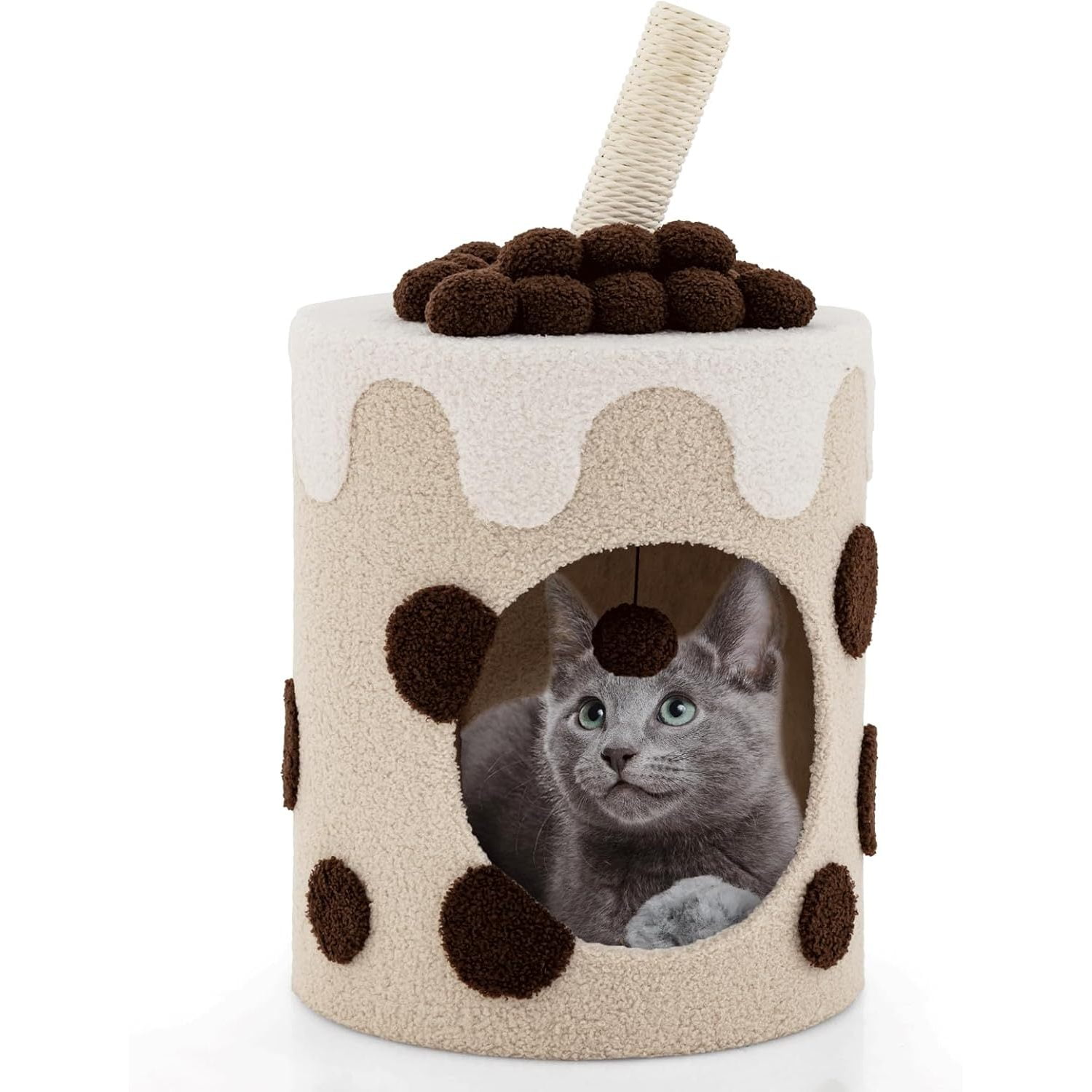 PETSITE 26.5" Boba Tea Cup Cat Tree, Multi-Functional Small Cat Tree ...