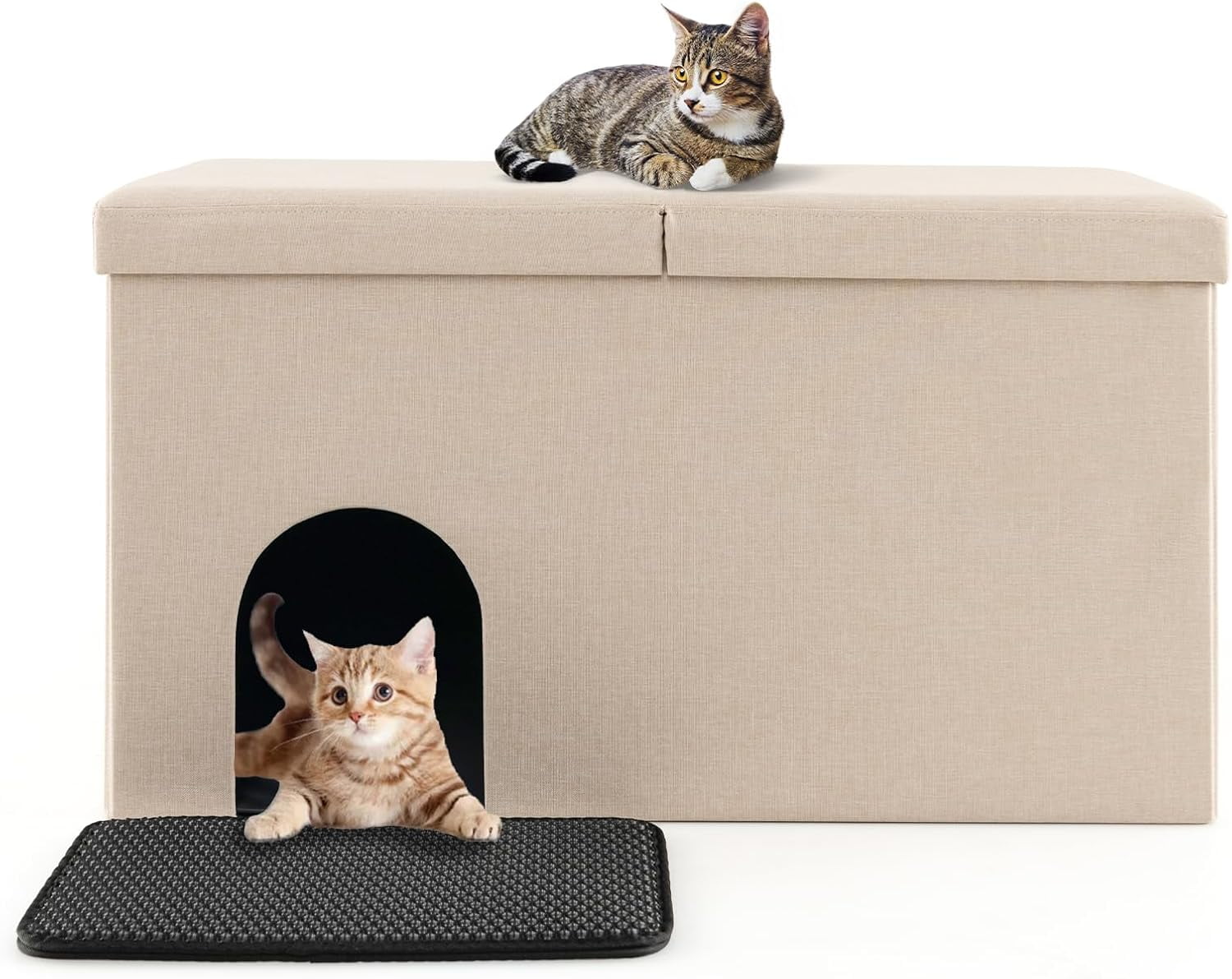 PETSITE Cat Hidden Litter Box Enclosure, Cat Washroom Storage with Urine Proof Litter Mat and ...